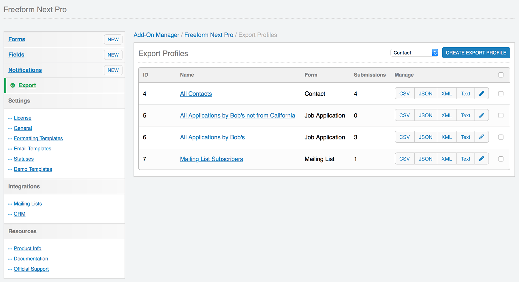 Exporting - Submissions Data | Freeform 3.x for ExpressionEngine | Solspace