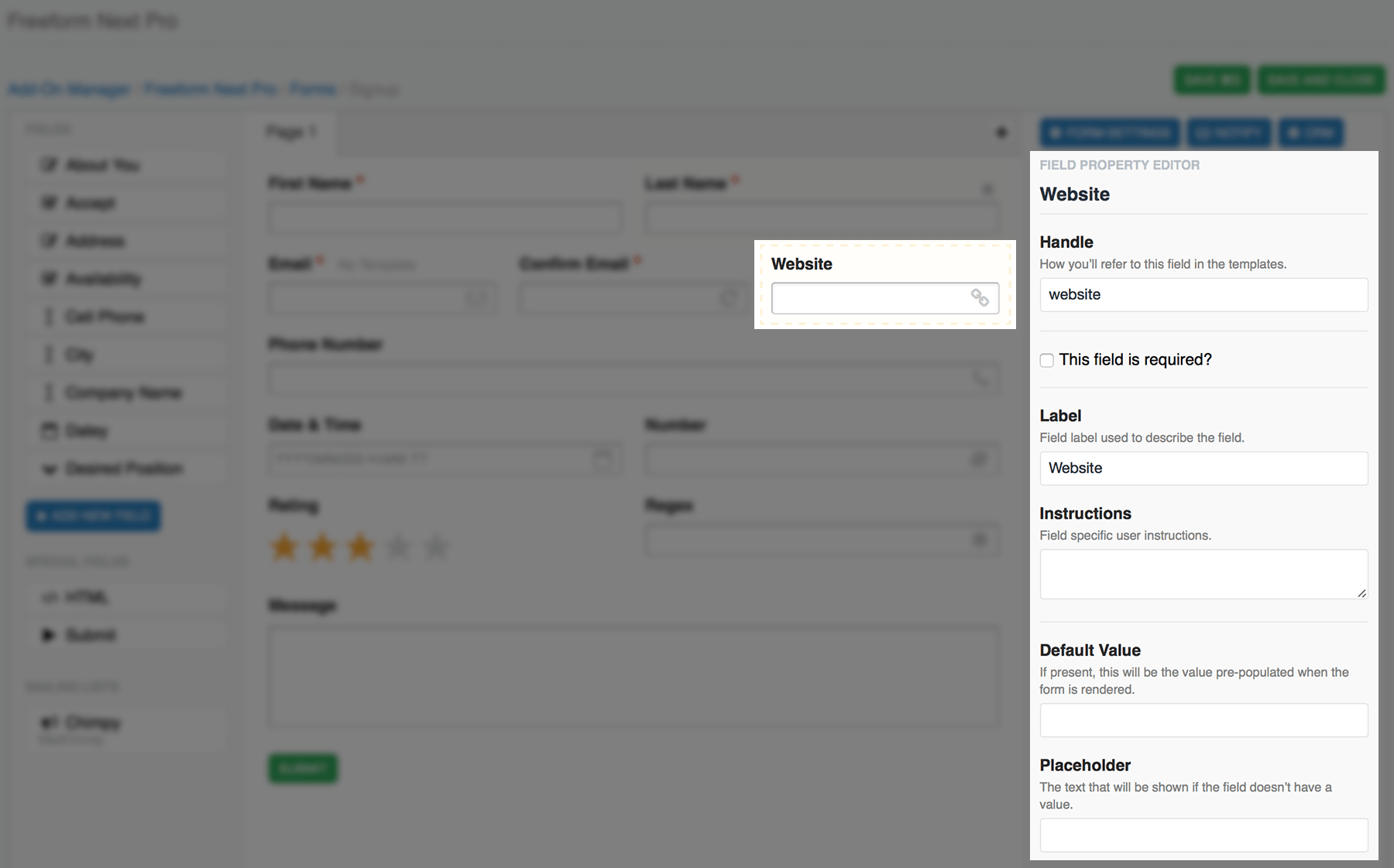 Fields & Field Types - Forms & Fields | Freeform 1.x for ExpressionEngine | Solspace
