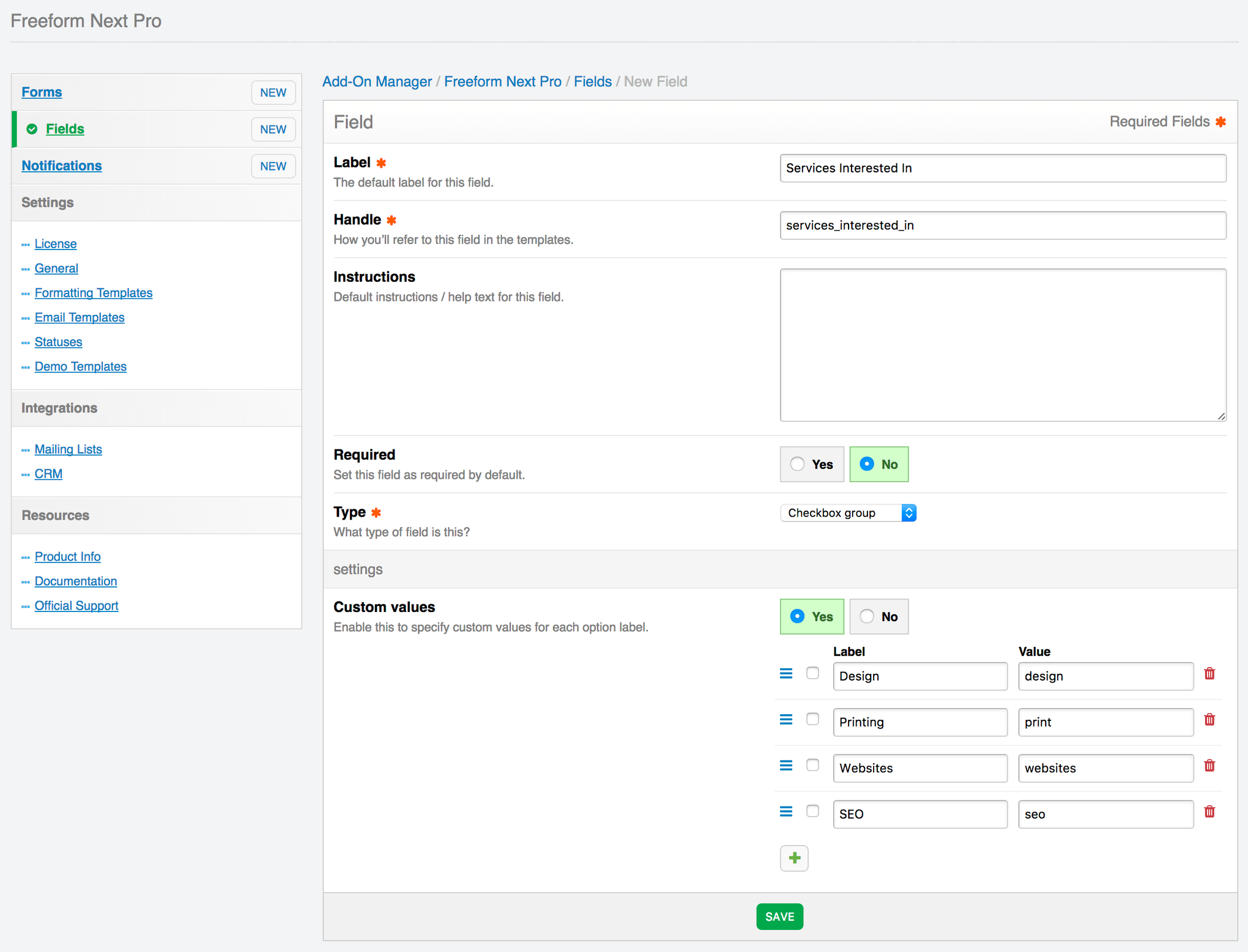 Fields & Field Types - Forms & Fields | Freeform 1.x for ExpressionEngine | Solspace