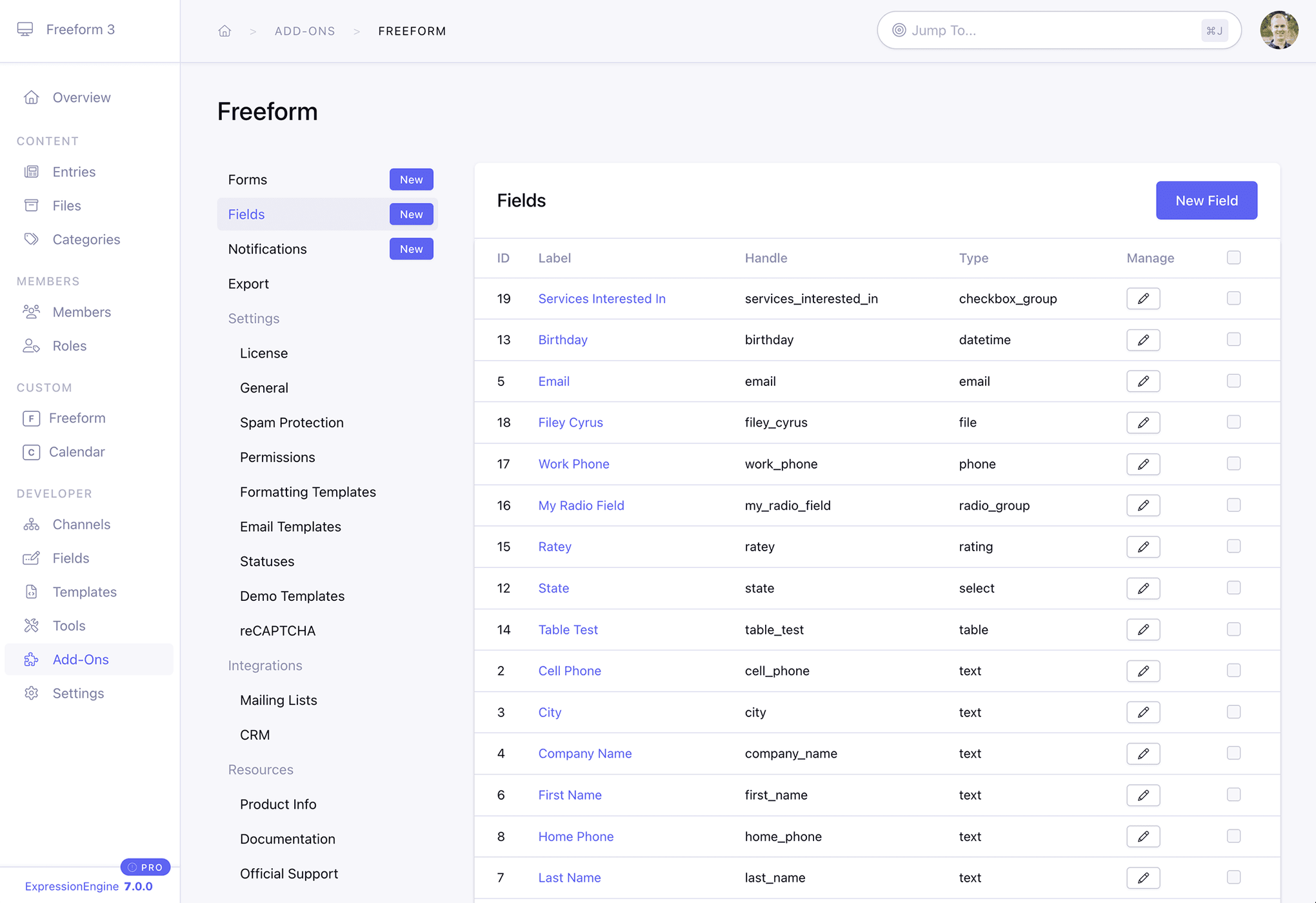 Fields & Field Types - Forms & Fields | Freeform 3.x for ExpressionEngine | Solspace