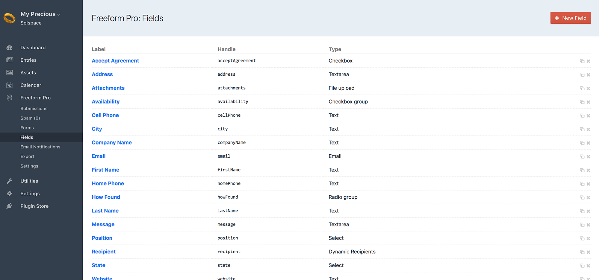 Fields & Field Types - Forms & Fields | Freeform 2.x for Craft | Solspace