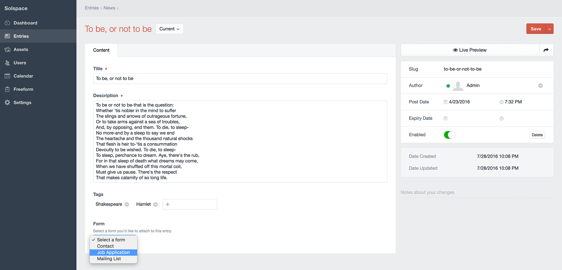 Element Field Type | Freeform 1.x for Craft | Solspace