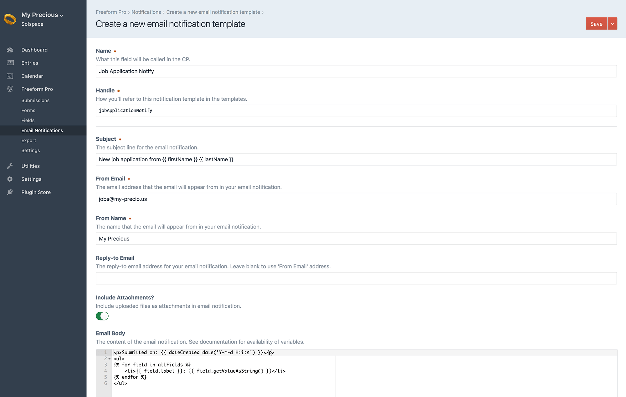 Email Notifications - Forms & Fields | Freeform 2.x for Craft | Solspace