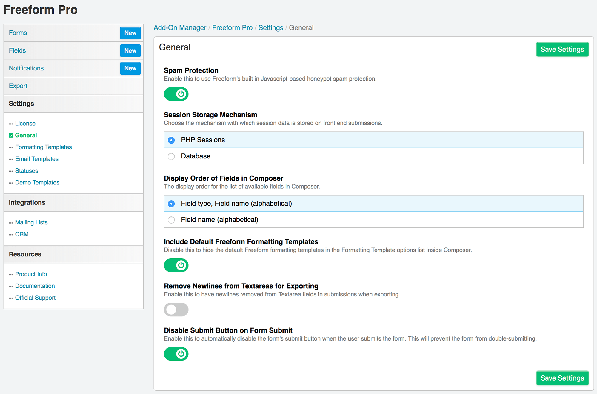 Settings - Configuration | Freeform 2.x for ExpressionEngine | Solspace