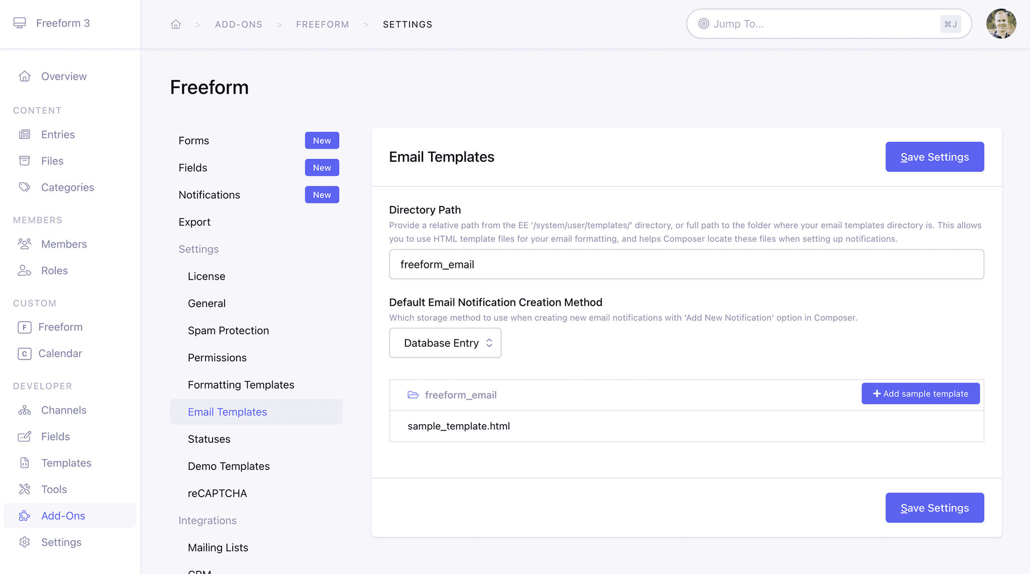 Settings | Freeform 2.x for ExpressionEngine | Solspace