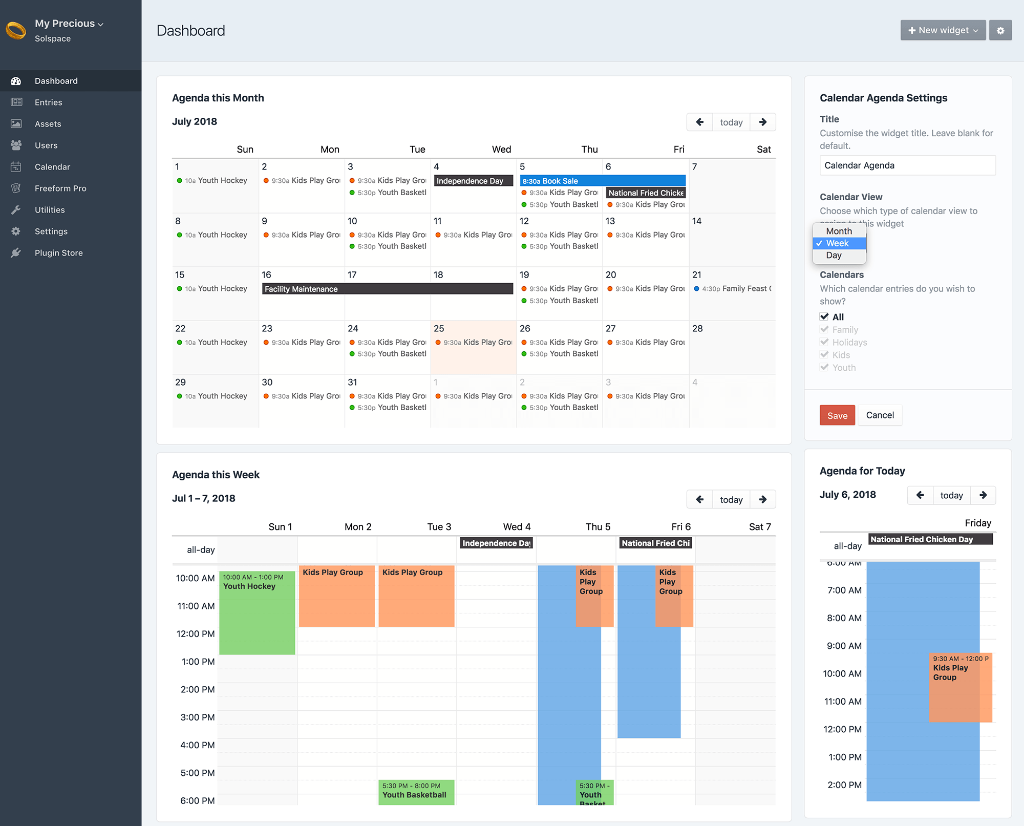 Dashboard Widgets - Events | Calendar 2.x for Craft | Solspace