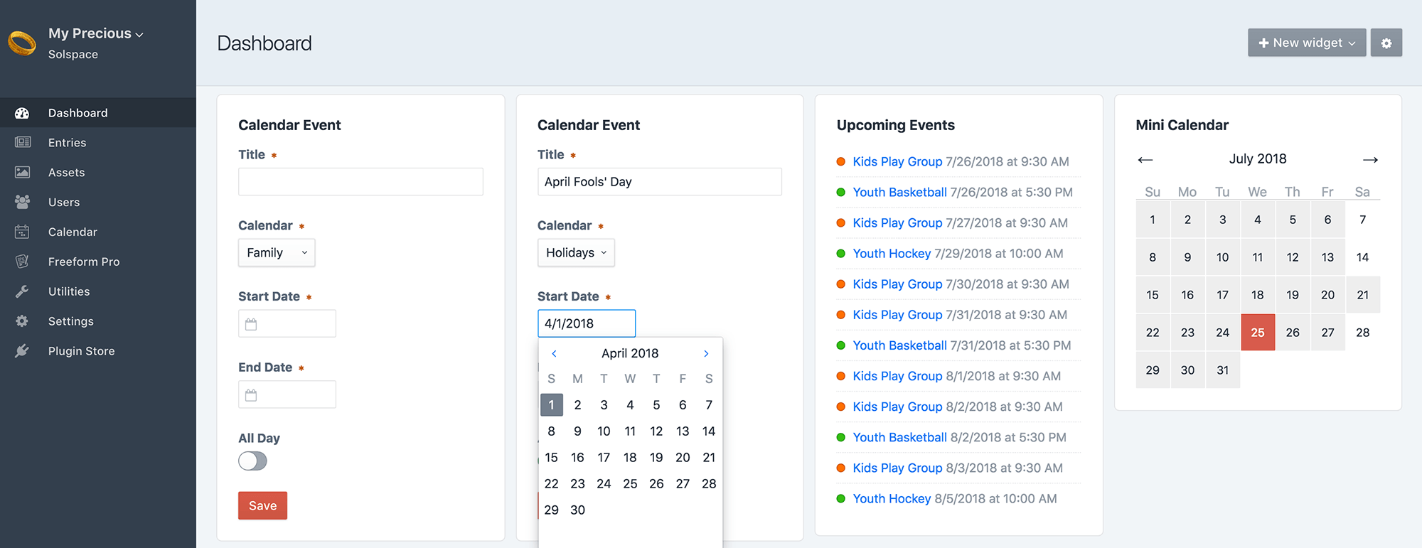 Dashboard Widgets - Events | Calendar 2.x for Craft | Solspace