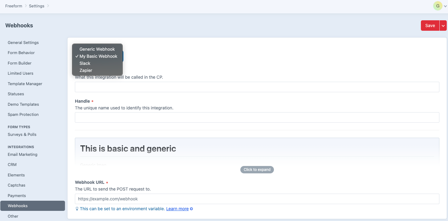 Custom Webhook Types - Developer | Freeform 5.x for Craft | Solspace