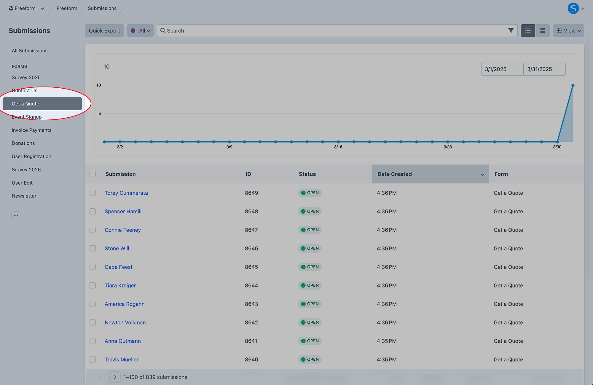 Customizing Submission Columns View in Control Panel - Guides | Freeform 5.x for Craft | Solspace