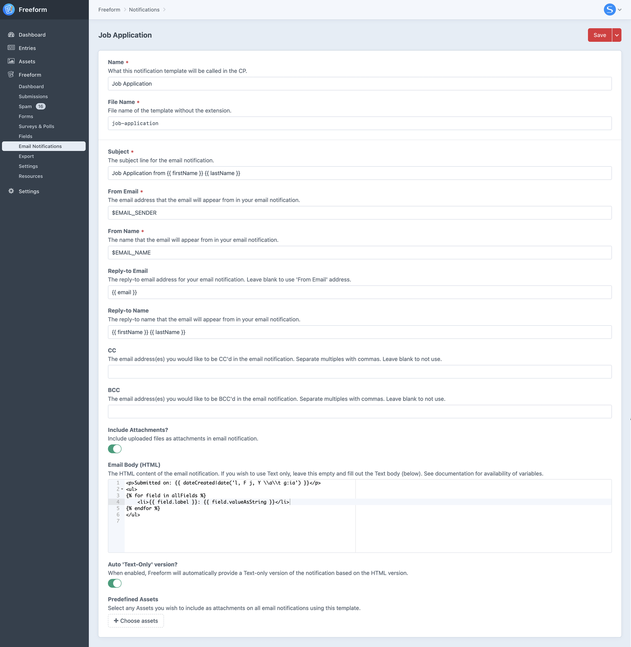 Email Notifications - Forms & Fields | Freeform 4.x for Craft | Solspace