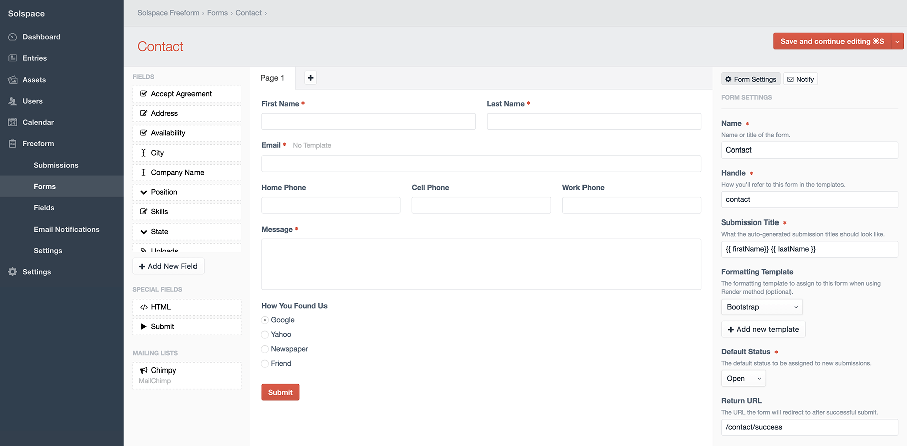 Forms & Composer - Forms & Fields | Freeform 1.x for Craft | Solspace