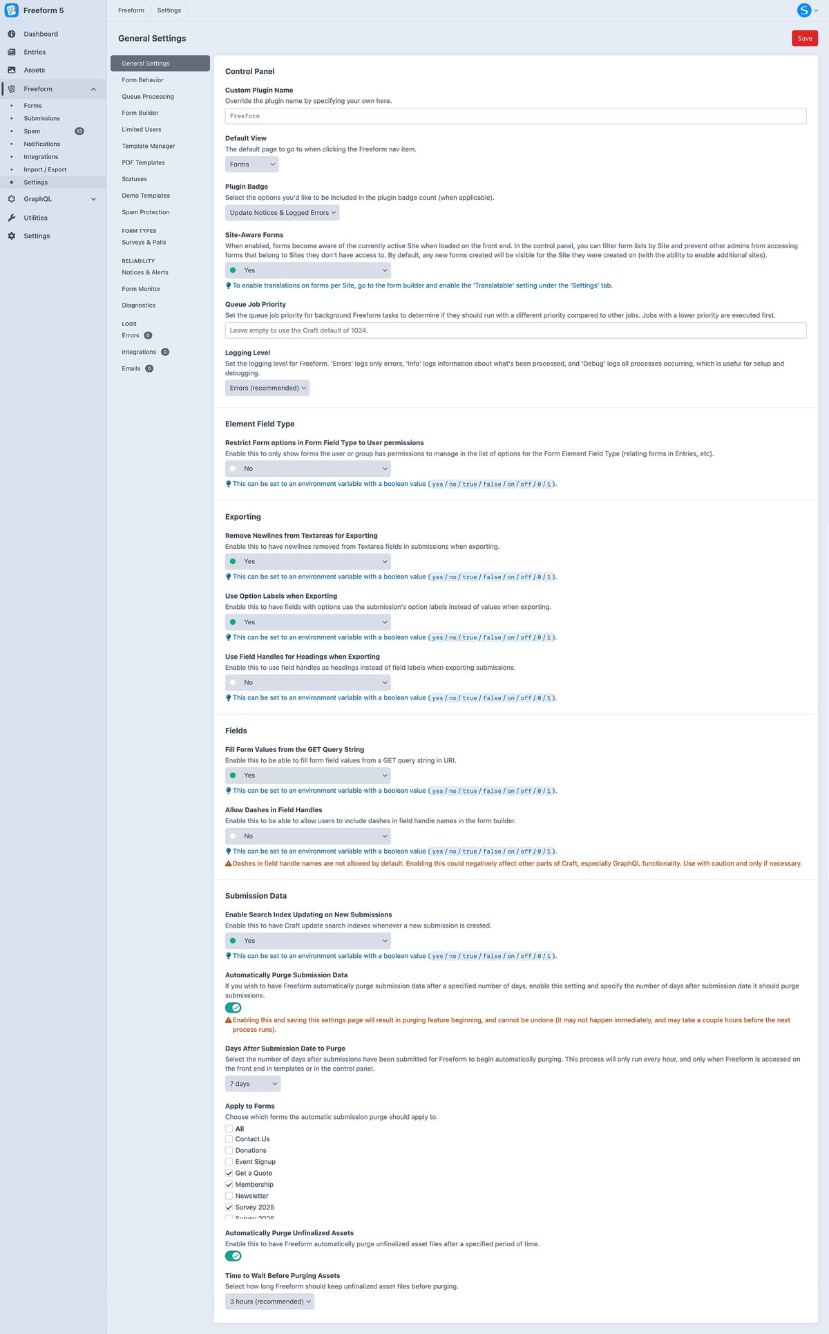 Settings - Configuration | Freeform 5.x for Craft | Solspace