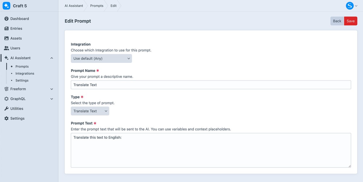 Prompts - Configuration | AI Assistant 1.x for Craft | Solspace