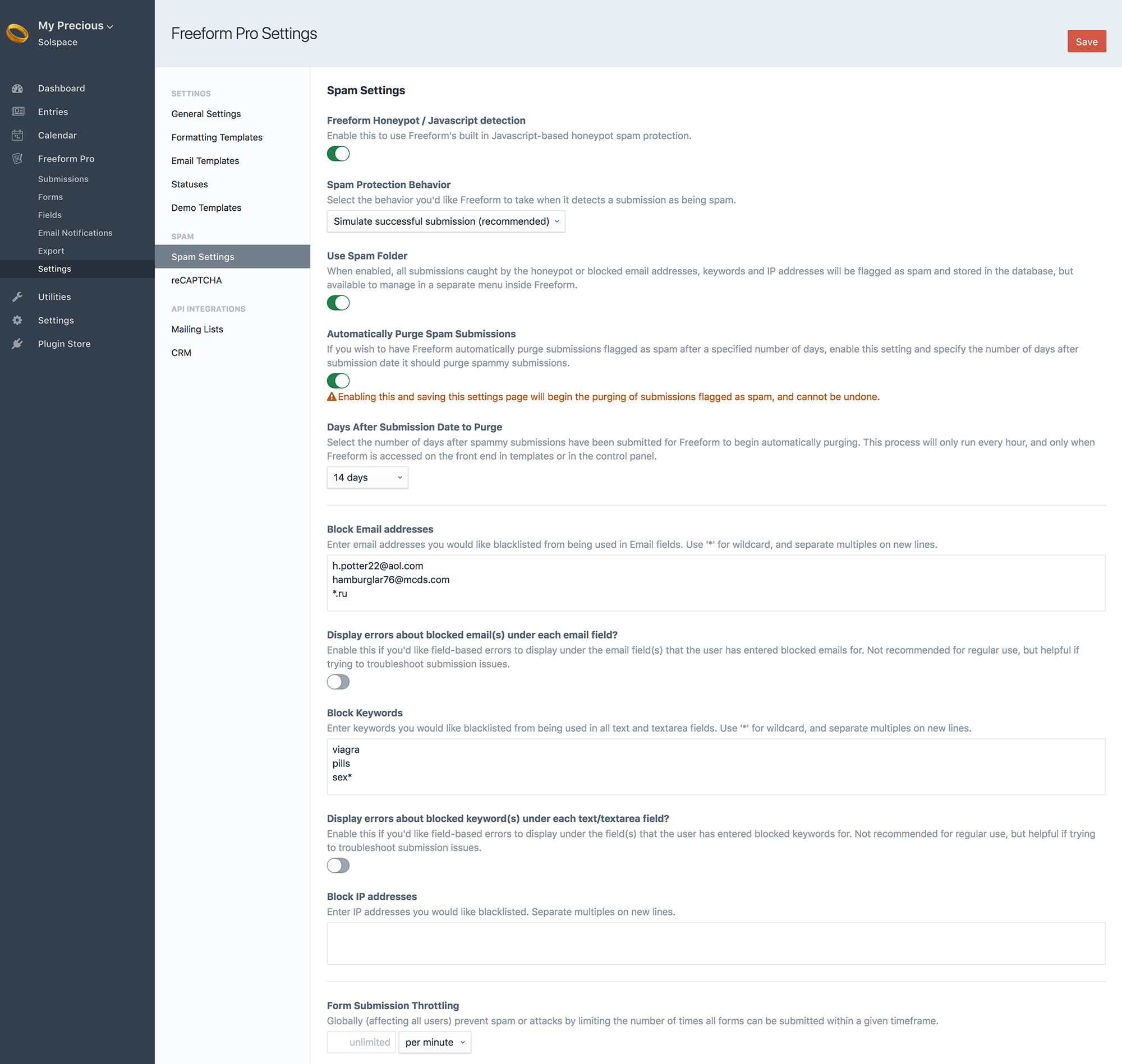 Settings - Configuration | Freeform 2.x for Craft | Solspace