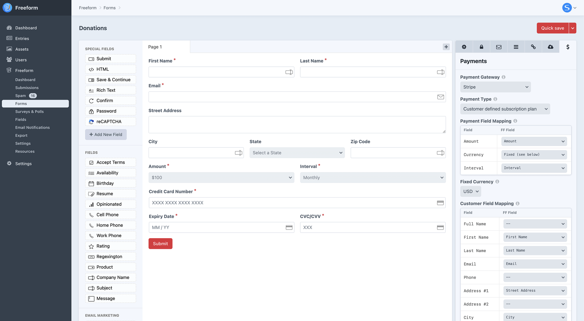Payments - Integrations | Freeform 2.x for Craft | Solspace