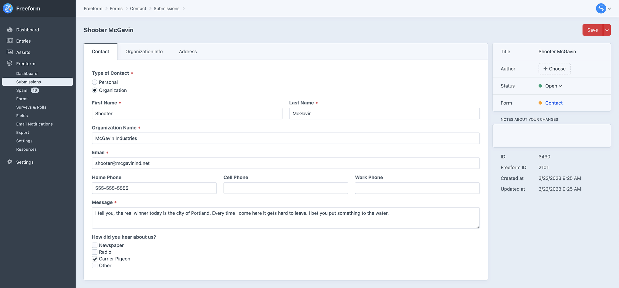 Submissions - Submission Data | Freeform 5.x for Craft | Solspace