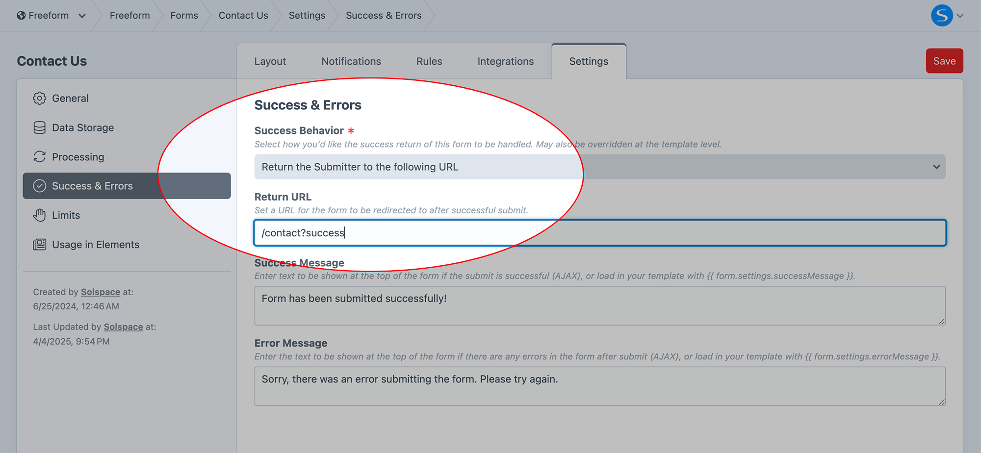 Success Return on Forms - Guides | Freeform 5.x for Craft | Solspace