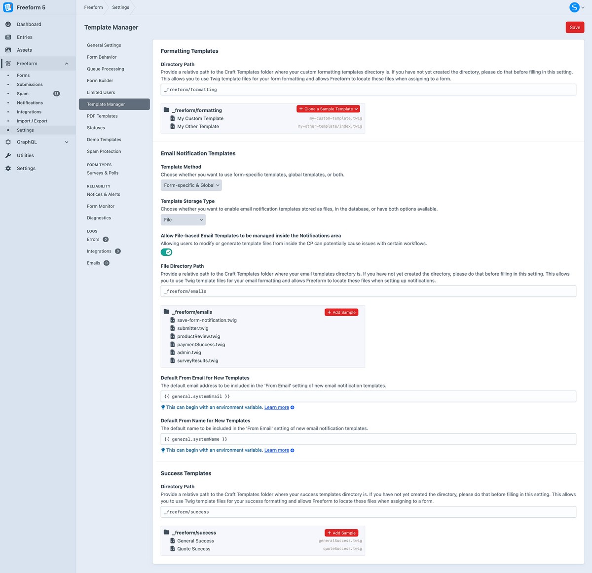Settings - Configuration | Freeform 5.x for Craft | Solspace