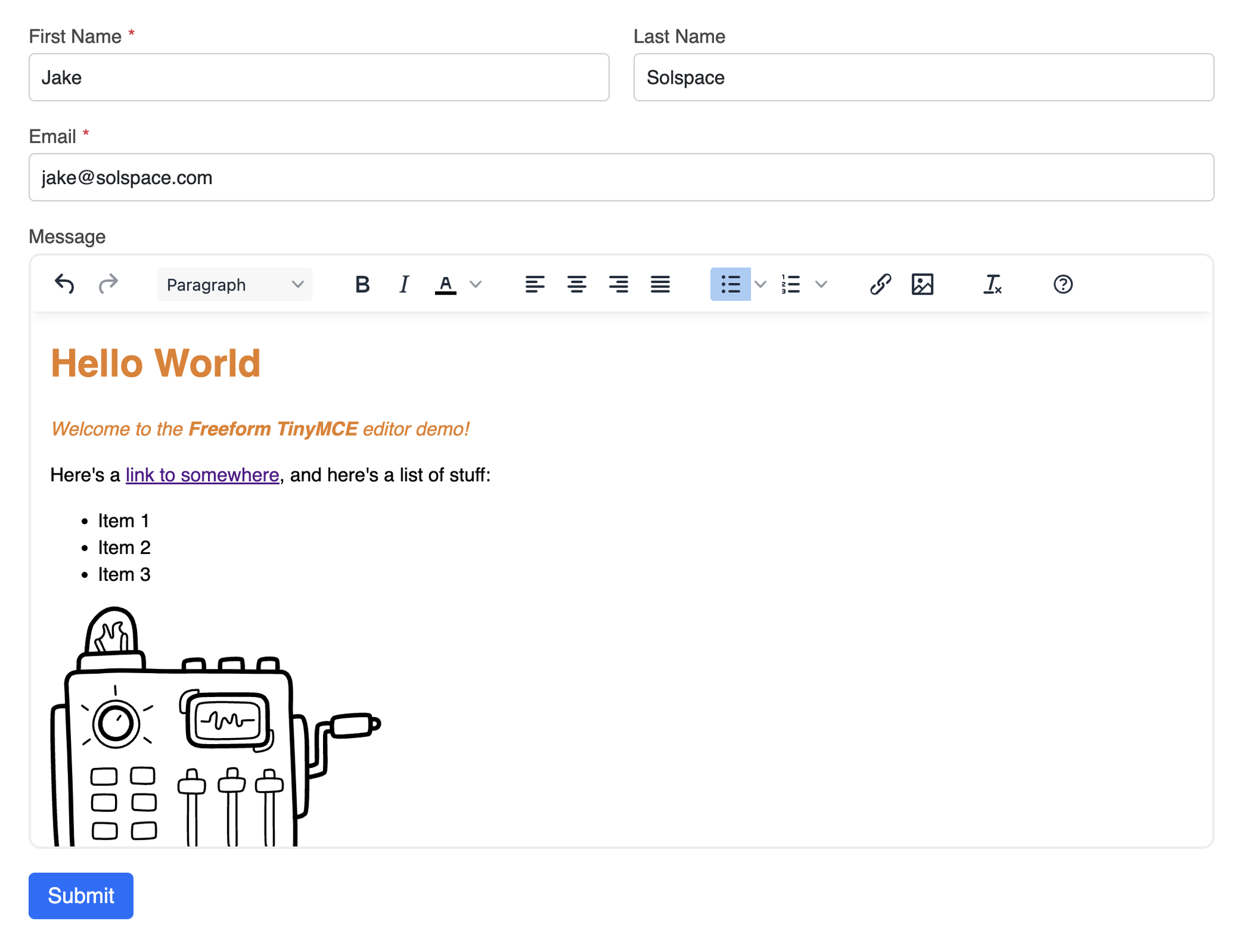 TinyMCE Rich Text Editor on Textarea field - User Guides | Freeform 4.x for Craft | Solspace