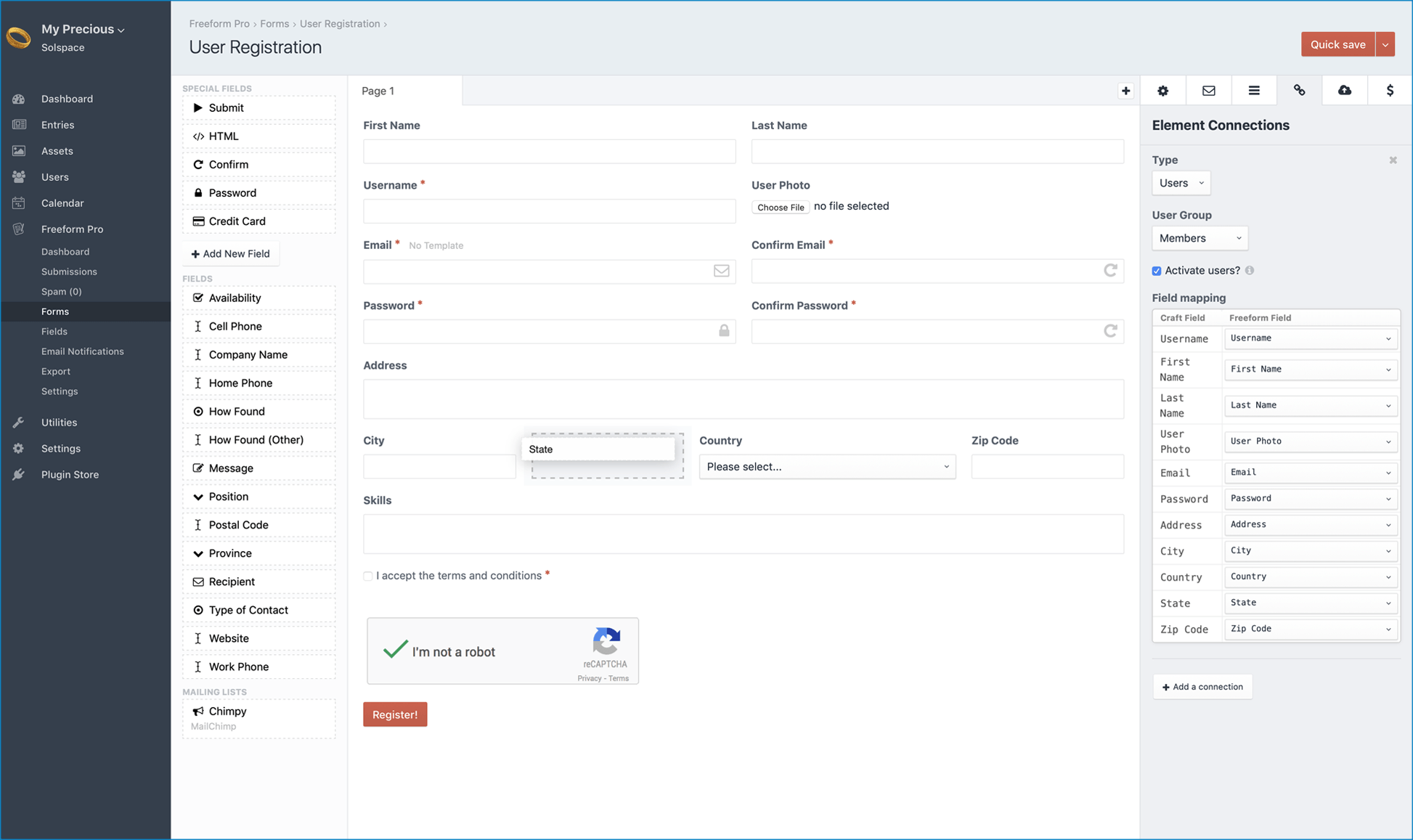 User Registration - User Guides | Freeform 2.x for Craft | Solspace